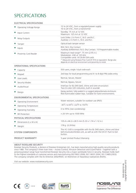 Rosslare Ac G43 Standalone 2x6 Mullion Keypad Alarm Expert