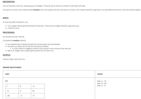 Solved Description You Will Be Given A D Array Called Chegg