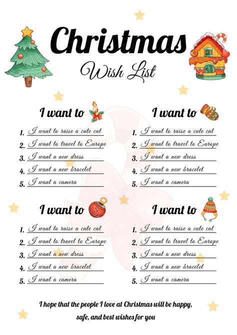 Cartoon Cuties Christmas Wish List Word Template And Google Docs For