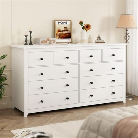 Enhomee White Dresser For Bedroom Wood Dresser With 10 Deep Drawers