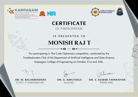 Monish Raj T On Linkedin Achievement Certificate Coding Ai Datascience Learning