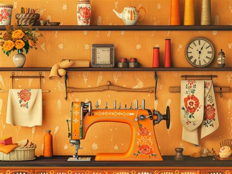 Vintage Sewing Machine In A Craft Roomvector Illustrations Premium Ai
