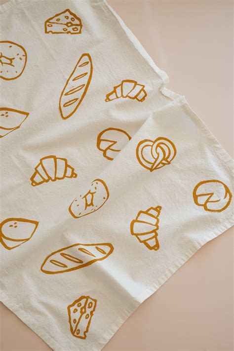 Hand Printed Block Print Bread And Cheese 100 Cotton Kitchen Towel