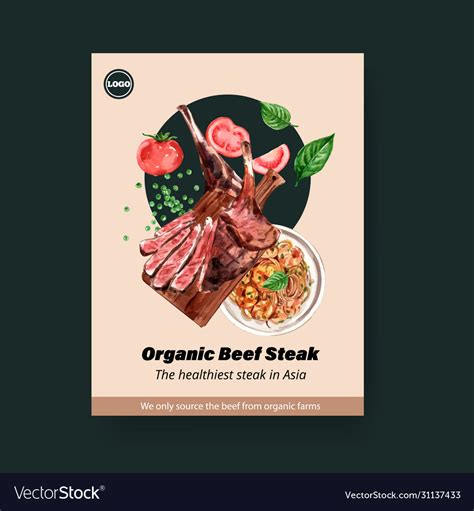 Steak Poster Design With Beef Spaghetti Royalty Free Vector