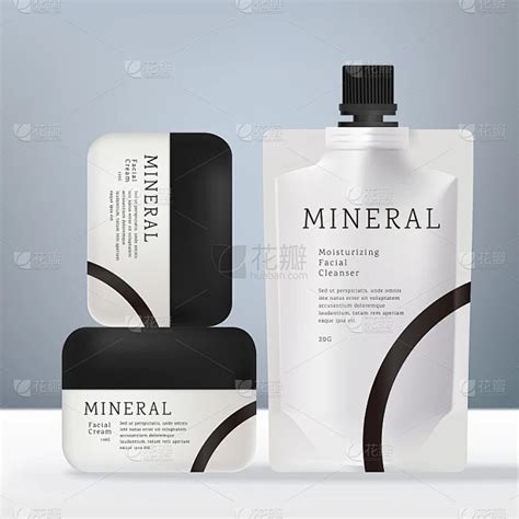 向量健康和身体设置黑色和白色圆形塑料瓶，洗发水或面膜包，罐子，液滴瓶和金属银铝手霜管包装。素材 花瓣网