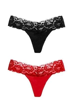 Doppelpack String Tanga mit Spitze von BESIRED Set von Dessous Slips aus Spitze für Frauen