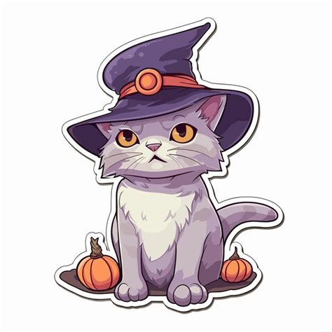 Premium Vector Witch Cat Sticker Cartoon Isolated Cute Halloween Sticker