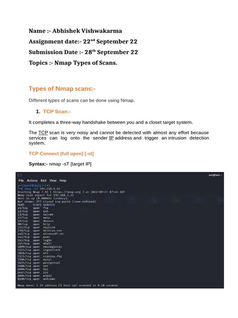 22th Sep Assignment Nmap Types Of Scans Pdf Transmission Control Protocol Internet