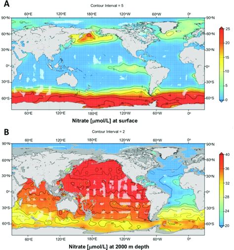 Nitrate No 3 − Concentrations For Oceanic Surface A And Deep