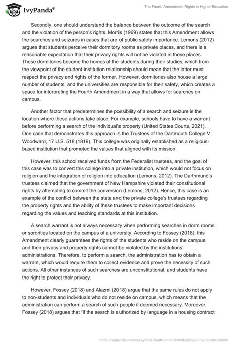 The Fourth Amendment Rights In Higher Education 1108 Words Essay