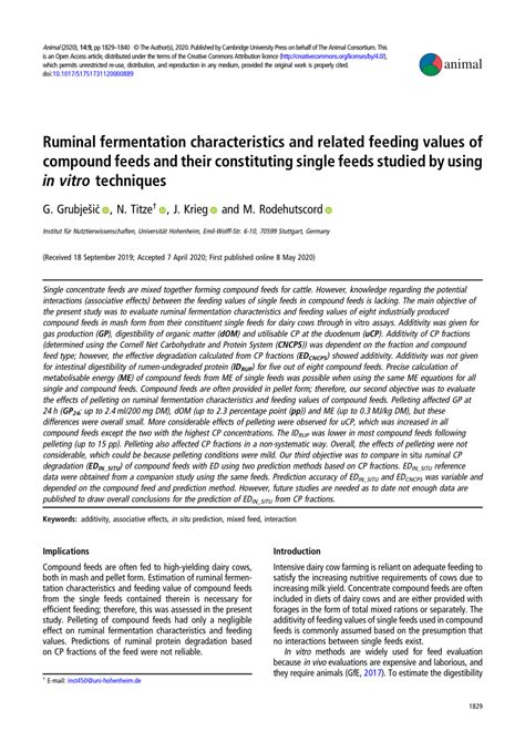Pdf Ruminal Fermentation Characteristics And Related Feeding Values Of Compound Feeds And