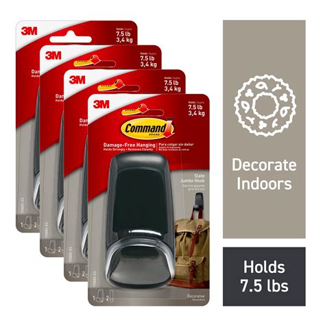 Command Jumbo Hook Slate 4 Hooks 8 Strips