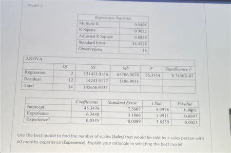 Solved Model 1 Model 2 Use The Best Model To Find The