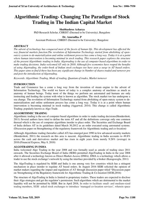 PDF Algorithmic Trading Changing The Paradigm Of Stock Trading In The