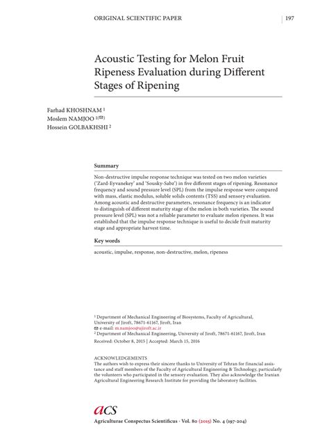 Pdf Acoustic Testing For Melon Fruit Ripeness Evaluation During Diff Erent Stages Of Ripening