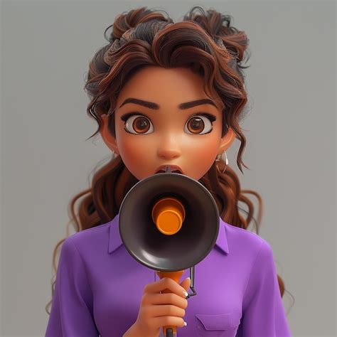 3d Illustration Of Asian Girl Renae Making Announcement With Megaphone