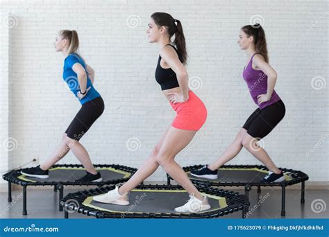 Relaxed Woman Jumping On Trampoline Stock Image Image Of Lifestyle