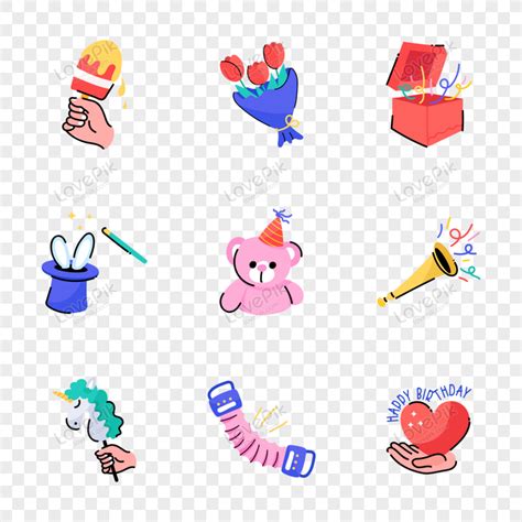 트렌디 한 생일 축하 스티커 Png 일러스트 무료 다운로드 Lovepik