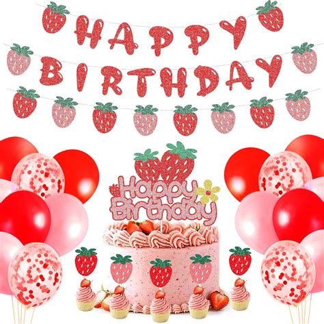 Buy CODOMOR Strawberry Birthday Party Decoration Set With Strawberry Birthday Balloon Garland