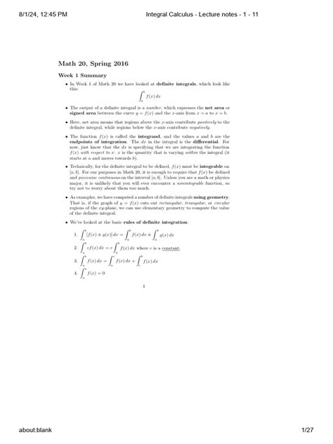 Integral Calculus Lecture Notes 1 11 Pdf Function