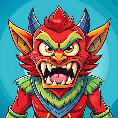 A Cartoon Of A Red Devil With A Big Grin And Big Horns Premium Ai