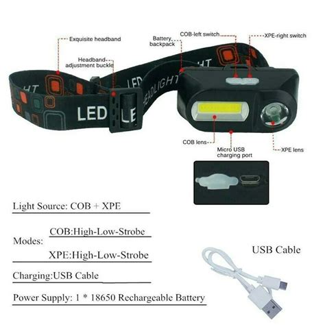 กันน้ำ Led ไฟหน้าไฟฉาย Usb ชาร์จ Bright โคมไฟปรับแบบพกพา Xpe Cob Led ไฟหน้าสำหรับ Camping ตก