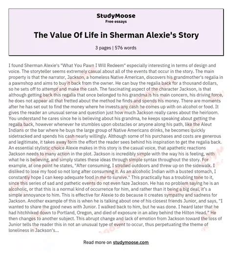 The Value Of Life In Sherman Alexies Story Free Essay Example