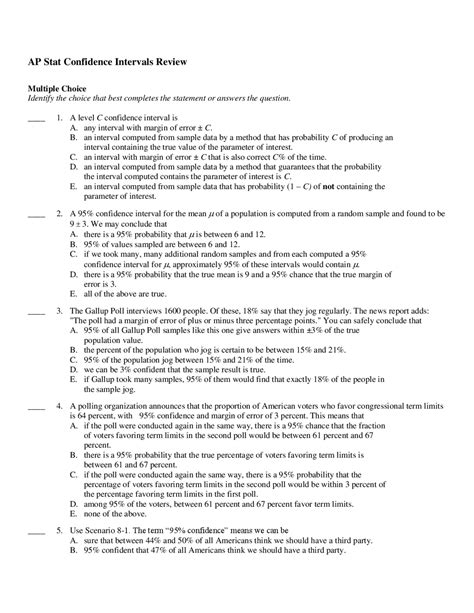 Ap Stat Confidence Intervals Review Exercises Statistics Docsity