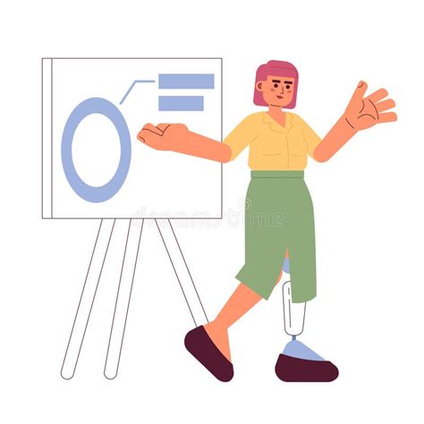 Prosthetic Leg Asian Woman Presenting Diagram Whiteboard 2d Cartoon