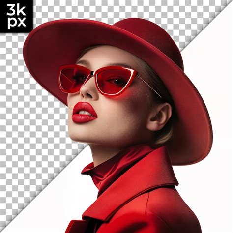 A Woman In A Red Hat And Sunglasses Is Wearing A Red Hat Premium Ai