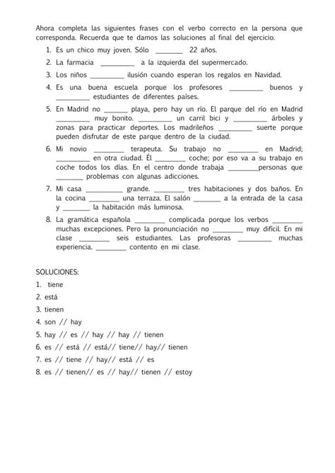 Ser Estar Tener Hay Worksheet Spanish Help Spanish Lessons How To