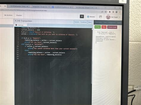 4 3 10 transaction help r codehs