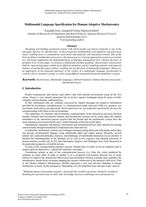 Pdf Multimodal Language Specification For Human Adaptive Mechatronics