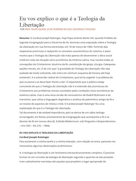 Eu Vos Explico O Que É A Teologia Da Libertação Prof Felipe Aquino
