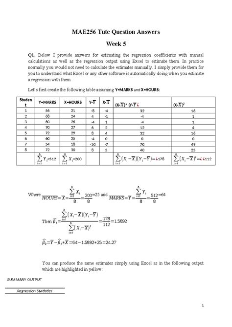 Tute Answers Week 5k Mae256 Tute Question Answers Week 5 Q1 Below I Provide Answers For