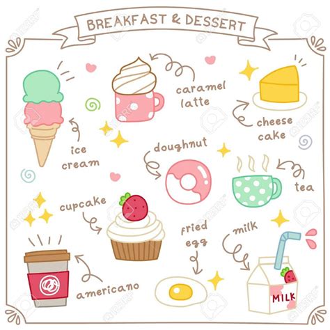 Set Of Cute Breakfast And Dessert Doodle Illustration AFFILIATE