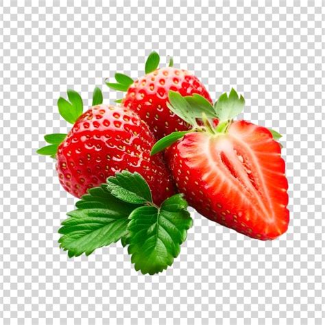 투명한 배경에 잎이 분리된 신선한 딸기 프리미엄 Ai 생성 Psd