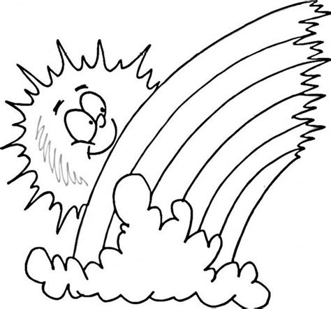 انواع نقاشی رنگین کمان ساده و کودکانه با ابر و خورشید ستاره