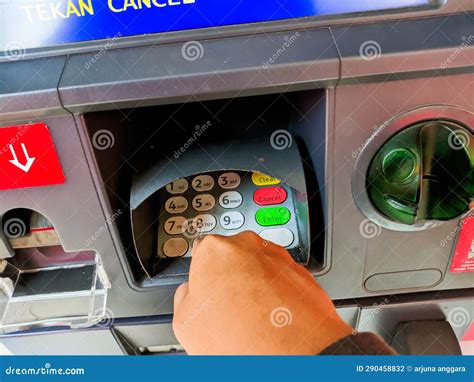 A Hand Presses The Atm Keypad Stock Photo Image Of Automatic Credit
