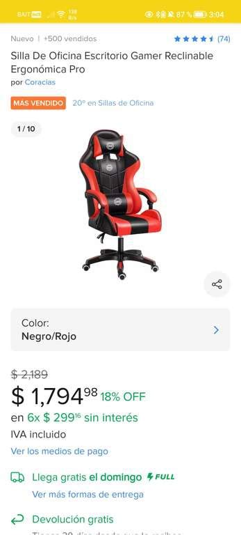 Silla gamer reclinable ergonómica Pro de Mercado Libre