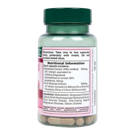 Holland And Barrett ყურძნის წიპწების ექსტრაქტი 100 მგ 50 კაფსულა