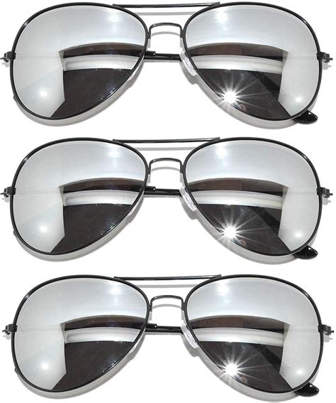 Black Frame And Mirrored Lens Aviator 3 Pack W Drawstring