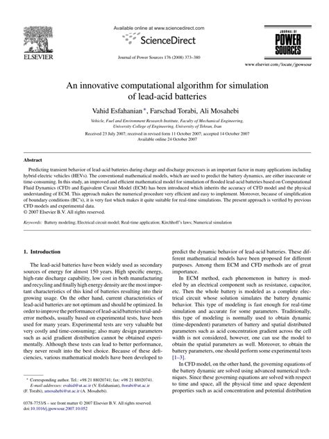 Pdf An Innovative Computational Algorithm For Simulation Of Lead Acid