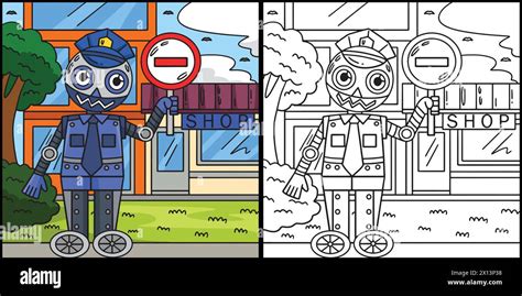 Security Guard Robot Coloring Page Illustration Stock Vector Image