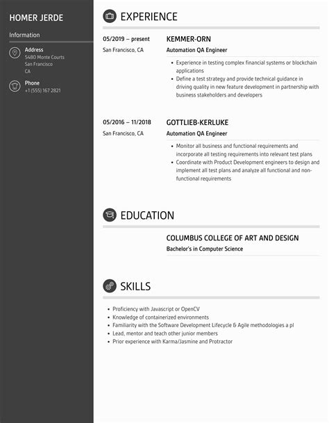 Automation QA Engineer Resume Samples Velvet Jobs
