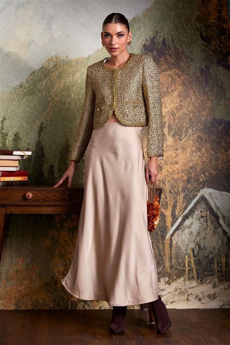 Beige Satin Midi Skirt