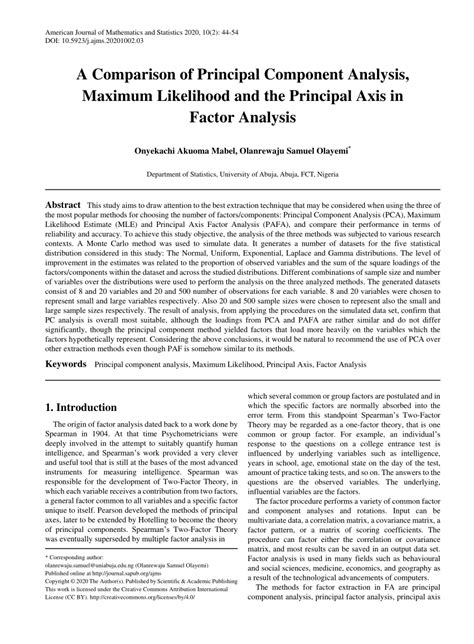 Pdf A Comparison Of Principal Component Analysis Maximum Likelihood