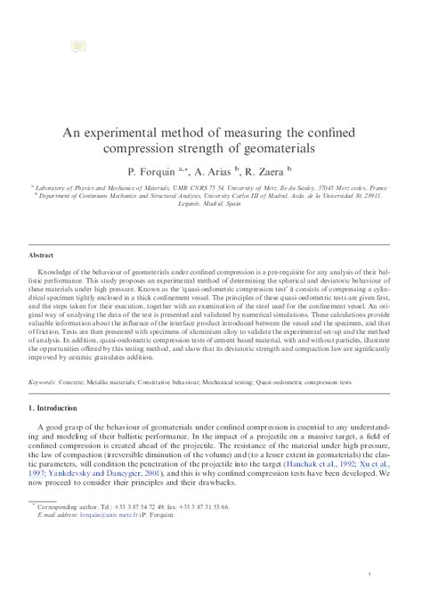 Pdf An Experimental Method Of Measuring The Confined Compression Strength Of High Performance
