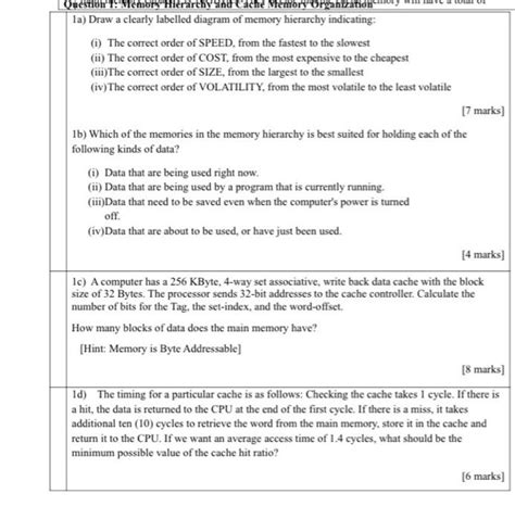 Solved Question 1 Memor Hierarchy And Cache Memory Orga