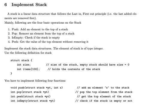 Solved 6 Implement Stack A Stack Is A Linear Data Structure